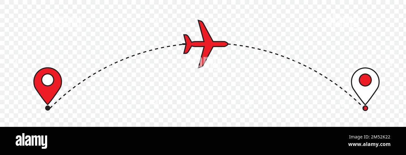 A vector sedign of an airplane flight route from the start point to the ...