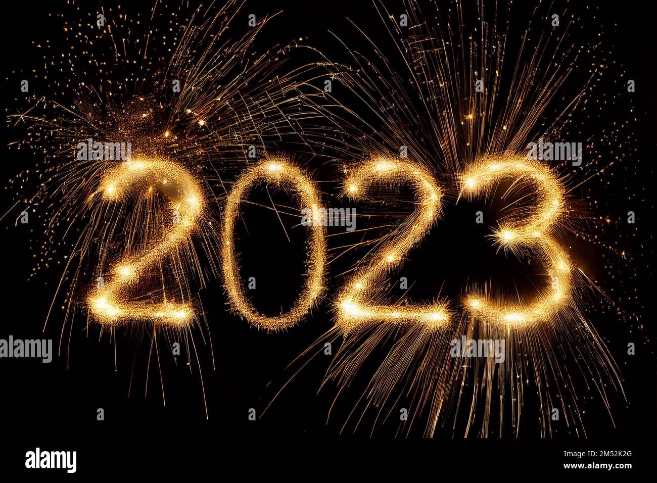Bright 2023 text fireworks on black background perfect for NYE ...
