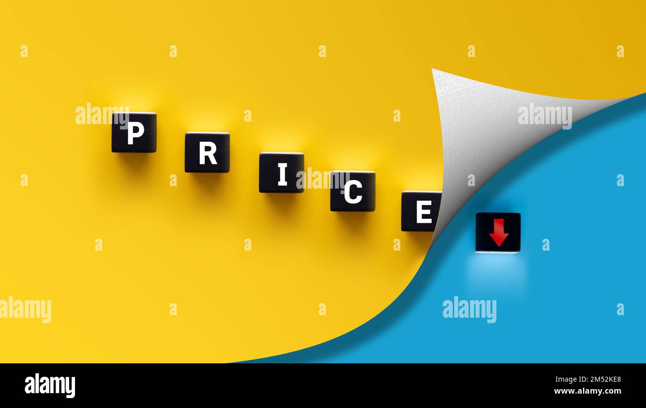 Price level symbol. A wooden cube with up icon. Wooden block with the ...