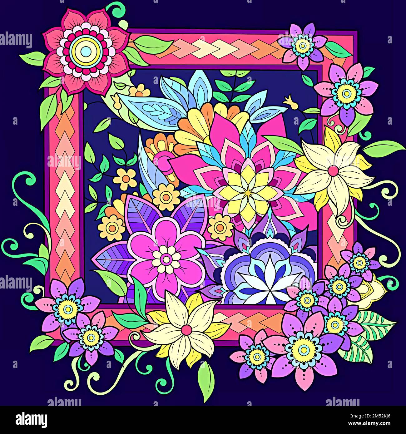 illustration of colorful flowers frame Stock Photo - Alamy