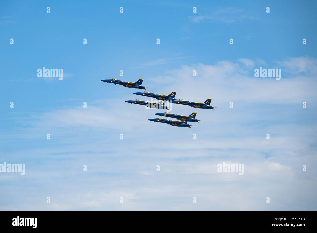An air show with Blue Angels flying over the town Stock Photo - Alamy
