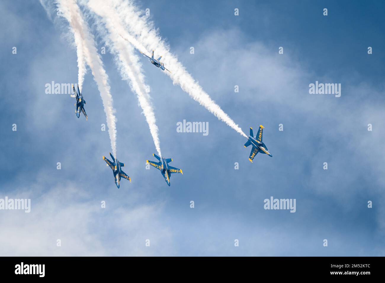 An air show with Blue Angels flying over the town Stock Photo - Alamy