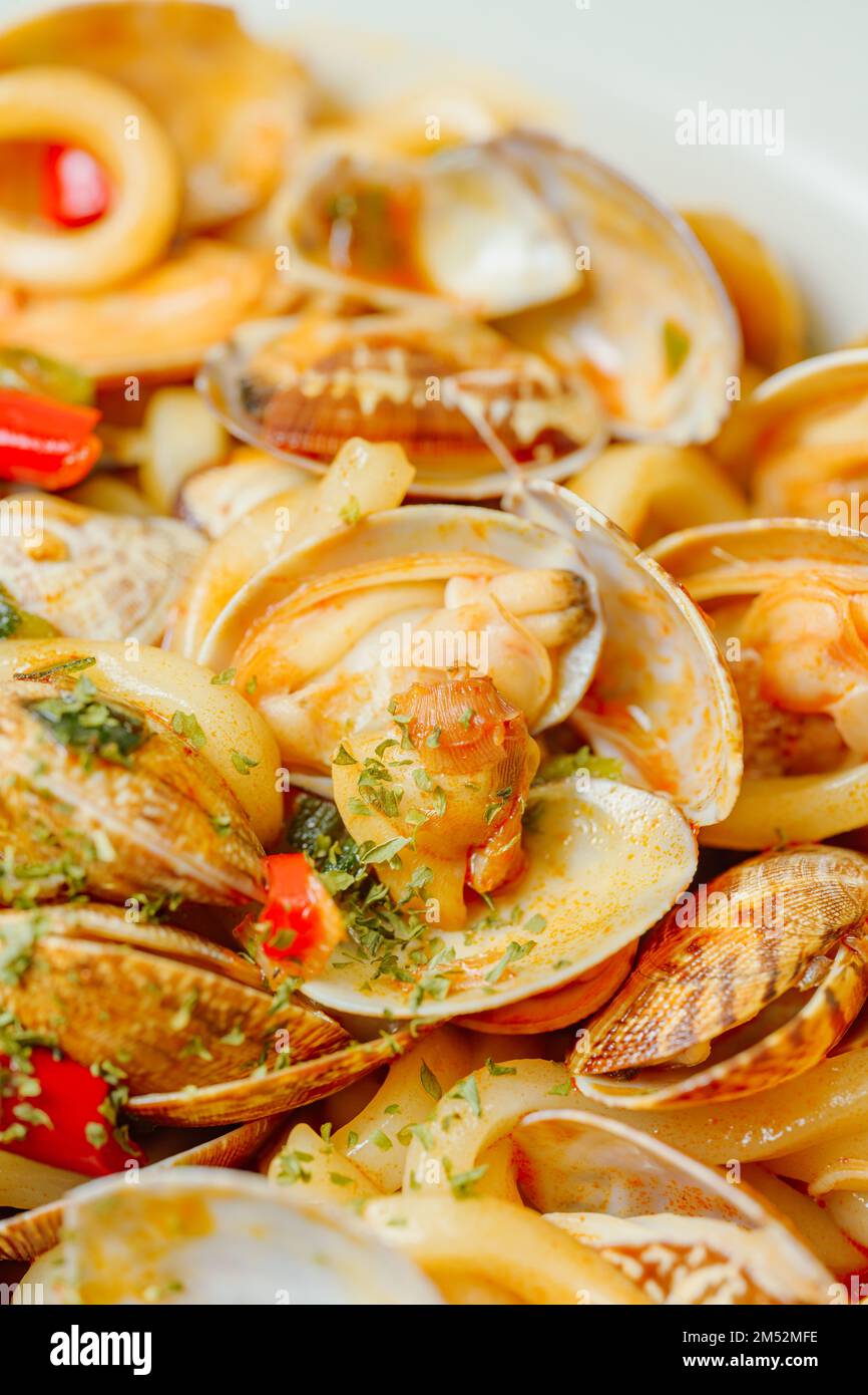 Spicy and delicious Chinese food Clam Mara stir-fried noodle dish Stock ...