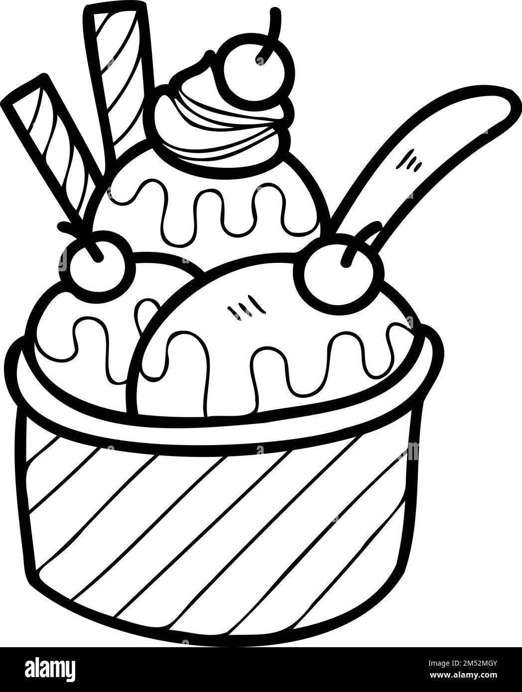 Hand Drawn Strawberry flavored ice cream with cups illustration ...