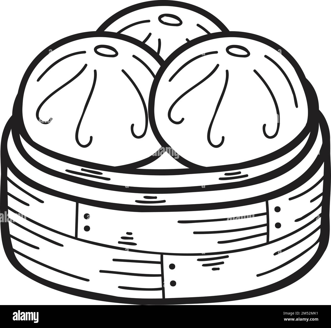 Hand Drawn steamed bun with bamboo tray Chinese and Japanese food ...