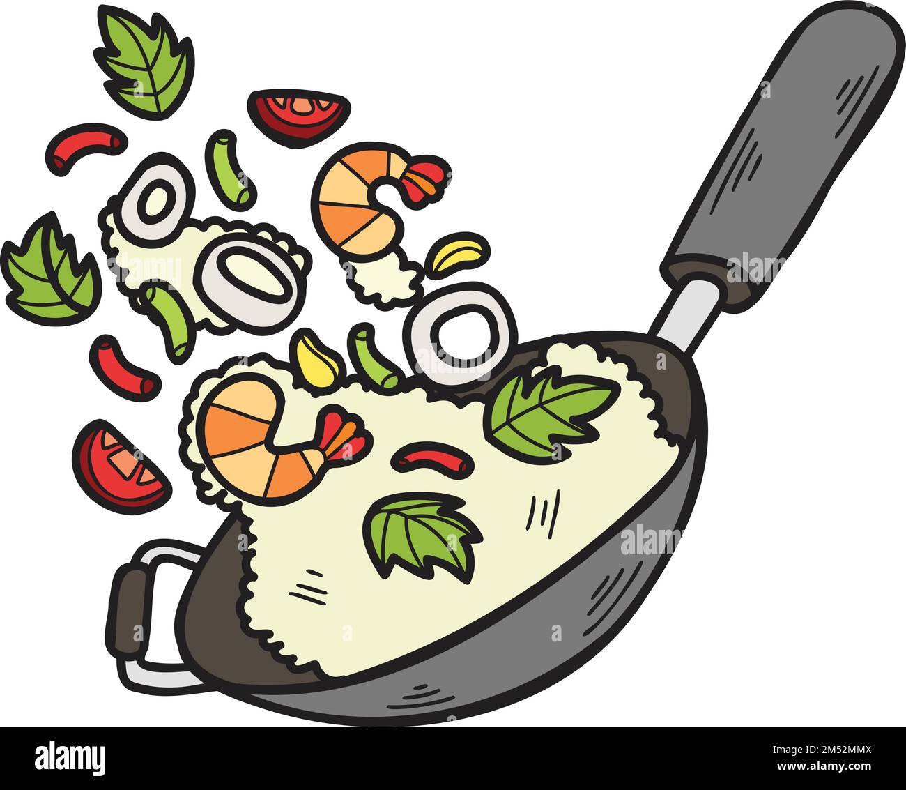 Hand Drawn wok and fried rice Chinese and Japanese food illustration ...