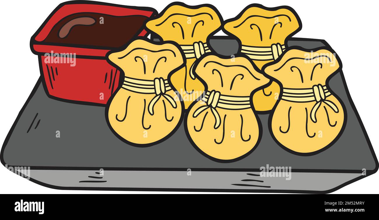 Hand Drawn Gyoza or dumplings Chinese and Japanese food illustration ...