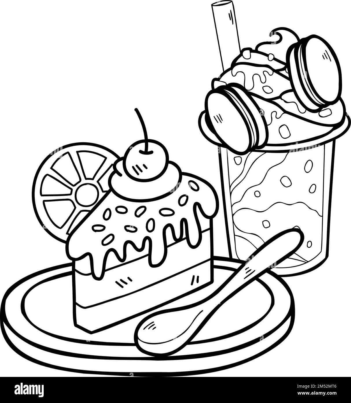 Hand Drawn cake and drink illustration isolated on background Stock ...
