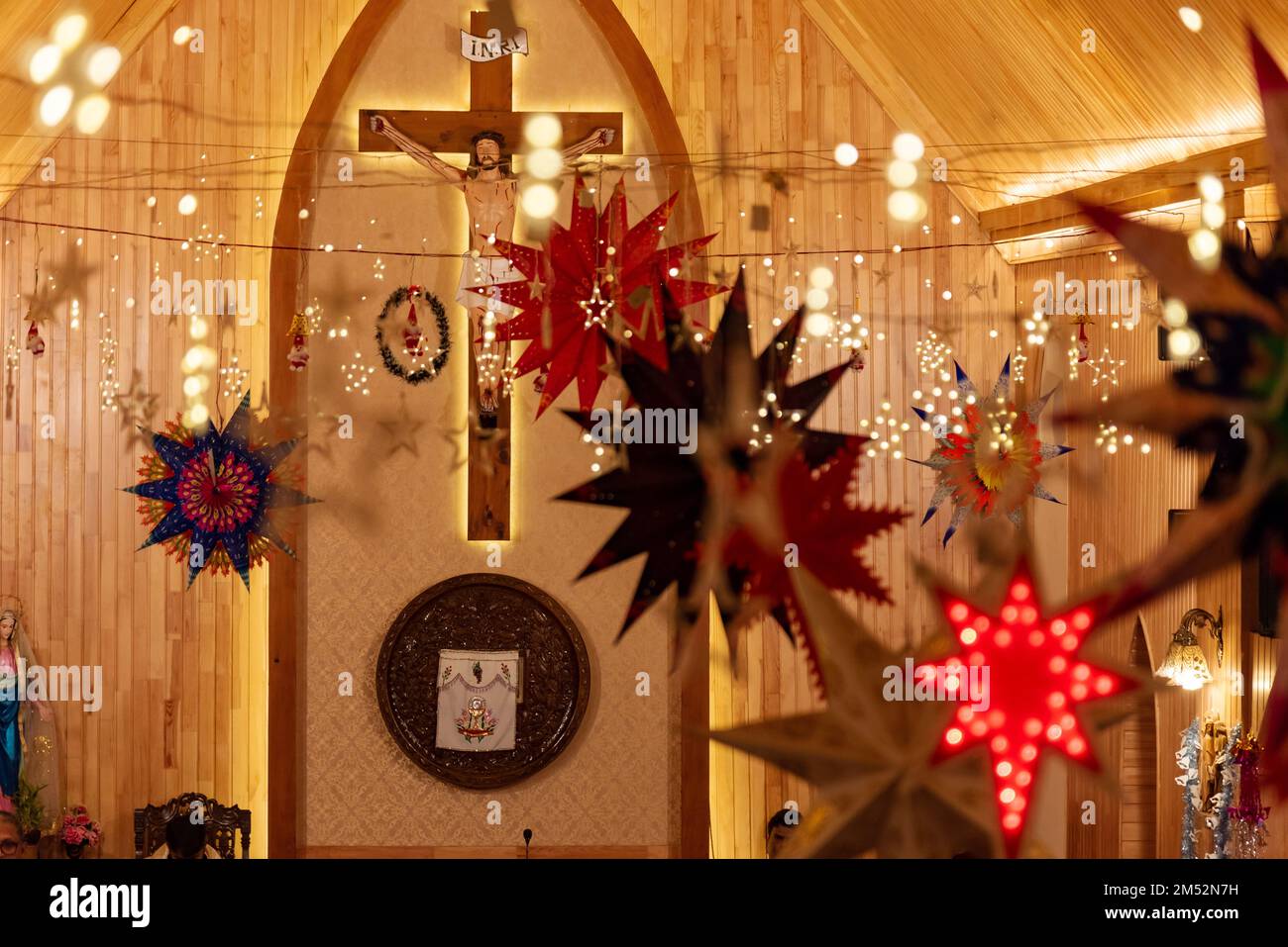A church seen decorated during Christmas eve. Christmas is an annual ...