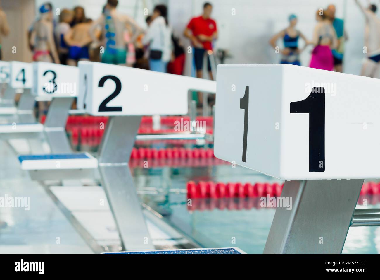 Starting table with numbers for diving in pool. Swimming pool for ...
