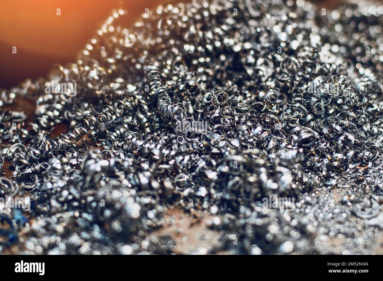Metal shavings from lathe close-up. Abstract industrial background ...