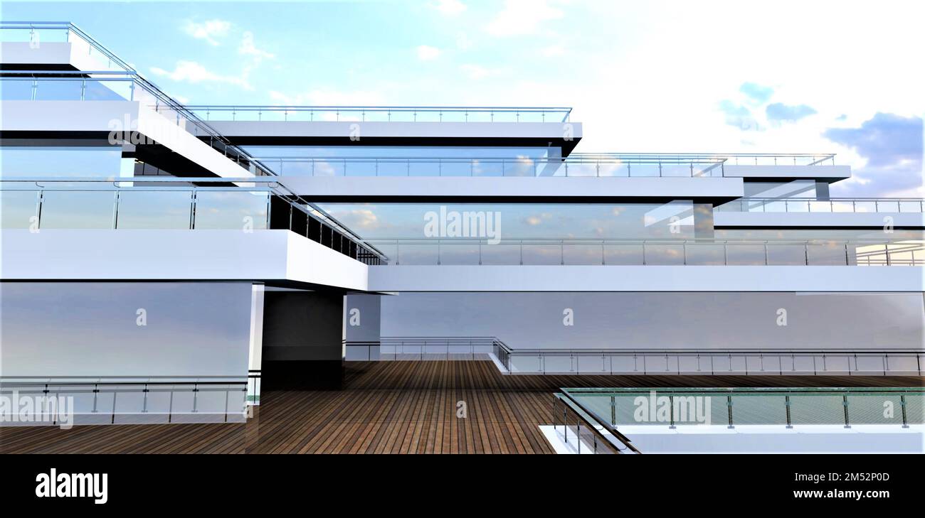 Straight parallel lines of the glass facade of a low-rise office. Great ...