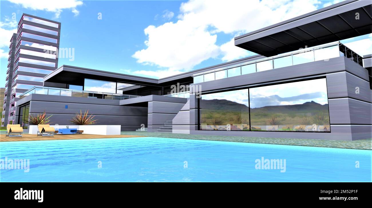 Separate luxury apartments with a swimming pool and a relaxation area ...