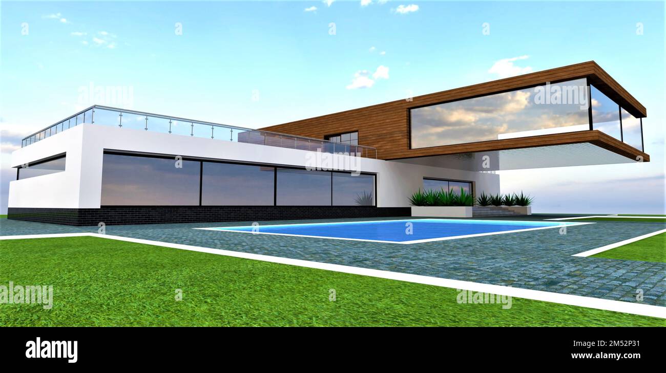 Beautiful country house with walking paths on the lawn. A successful ...