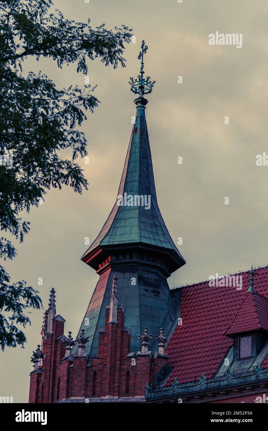a pointy roof of a church Stock Photo - Alamy
