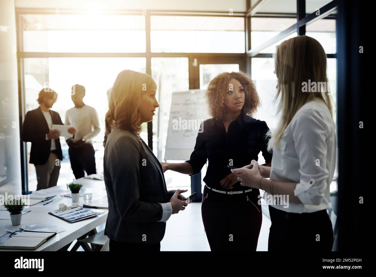 Theyll break the class ceiling. a group of business colleagues talking ...