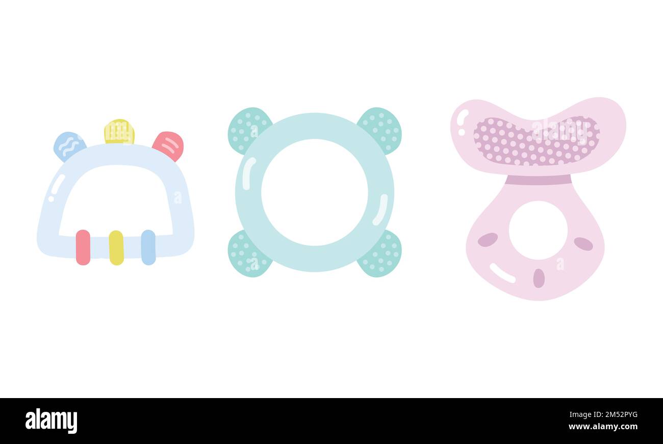 Set of different baby teether clipart. Simple cute silicone teether ...