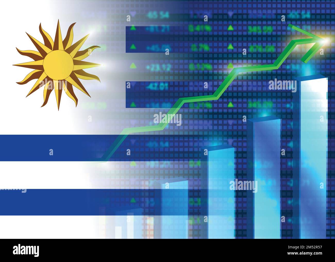 Economic growth in Uruguay.Uruguay's stock market.Uruguay flag with ...