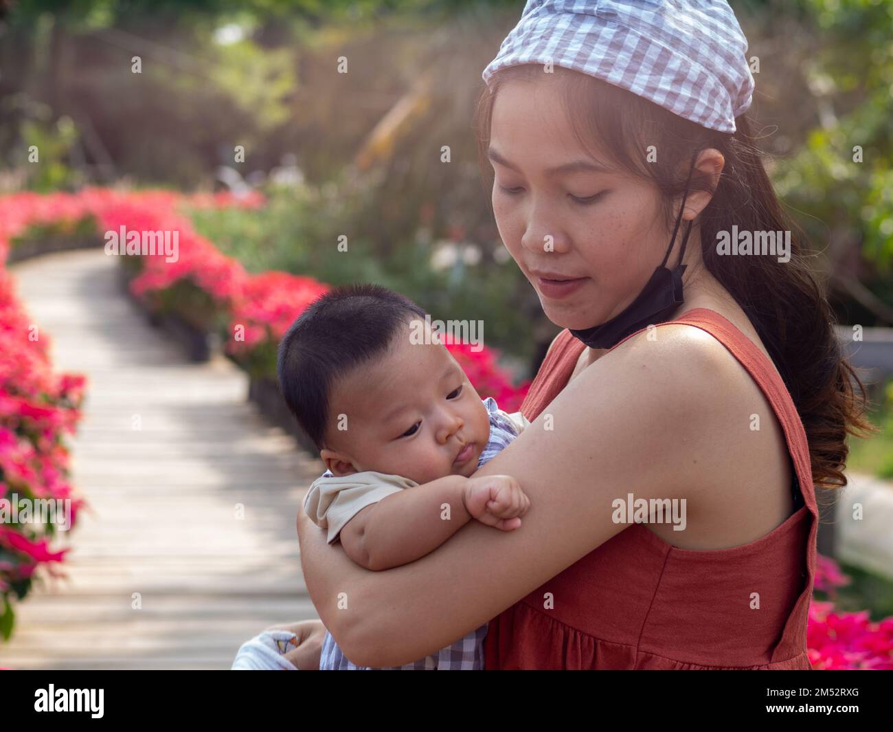 Woman and baby Asian and nationality Thai is happy feel Stock Photo - Alamy
