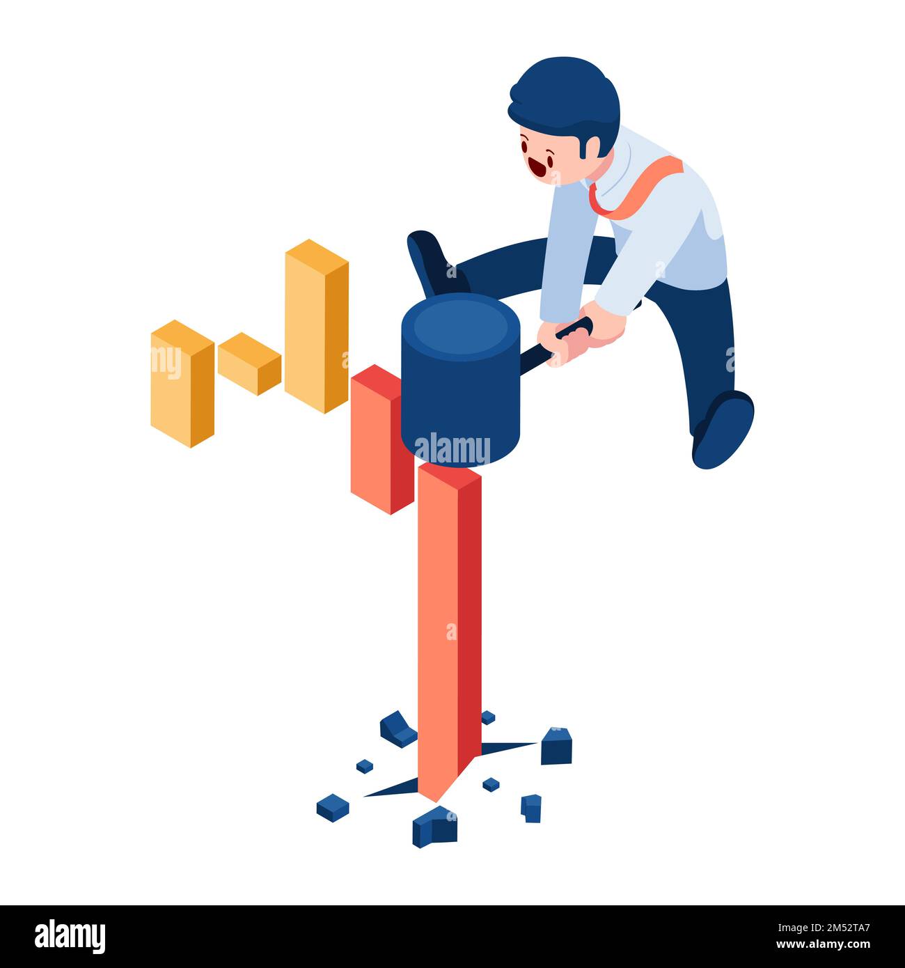Flat 3d Isometric Businessman use Hammer to Smashing Financial Chart ...