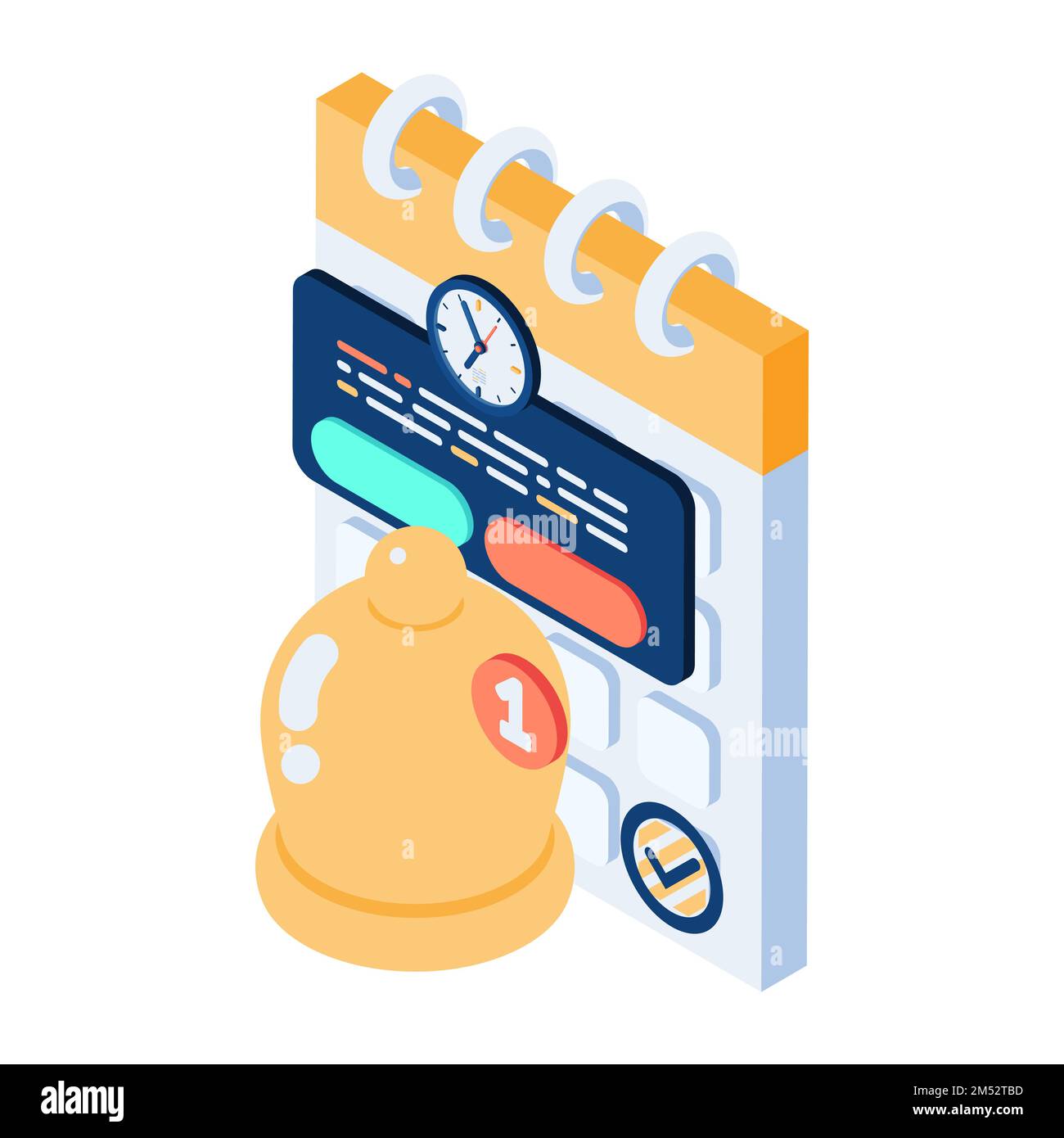 Flat 3d Isometric Calendar with Bell Notification Reminder. Business ...