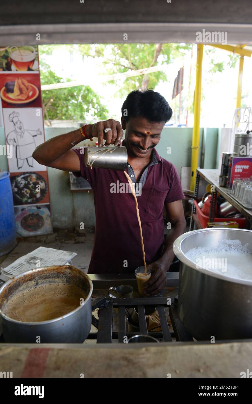Indian Chai prepared in a small tea house in Madurai, India Stock Photo ...