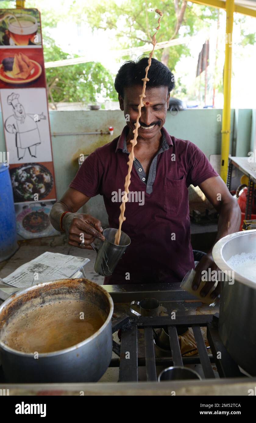 Indian Chai prepared in a small tea house in Madurai, India Stock Photo ...