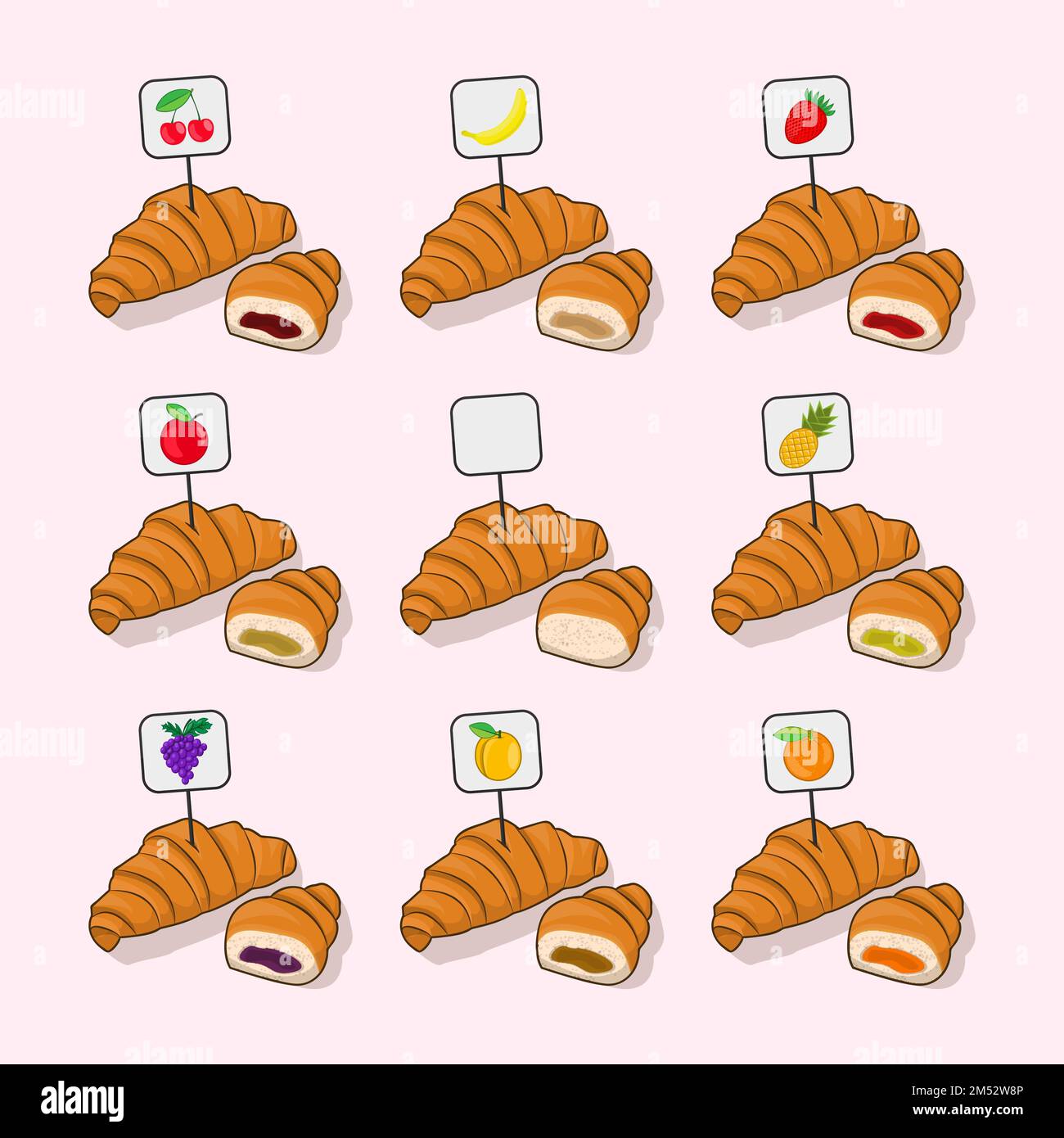 Set croissant and half a croissant with different fillings inside ...