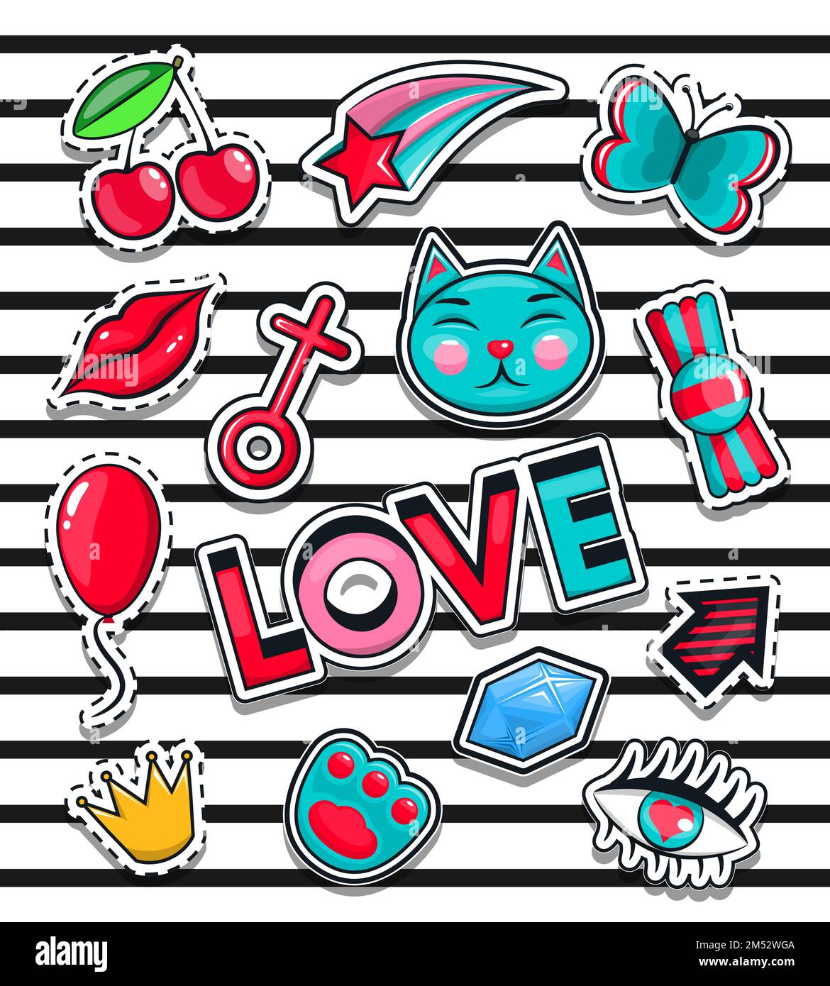 Fashion icons collection set of stickers, pop art in the style of 80th ...