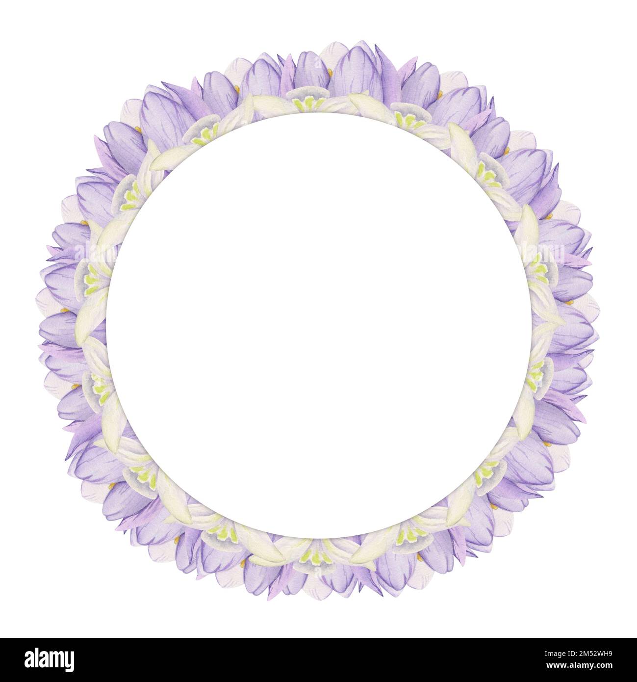 Watercolor hand drawn circle wreath with spring flowers, daffodils ...