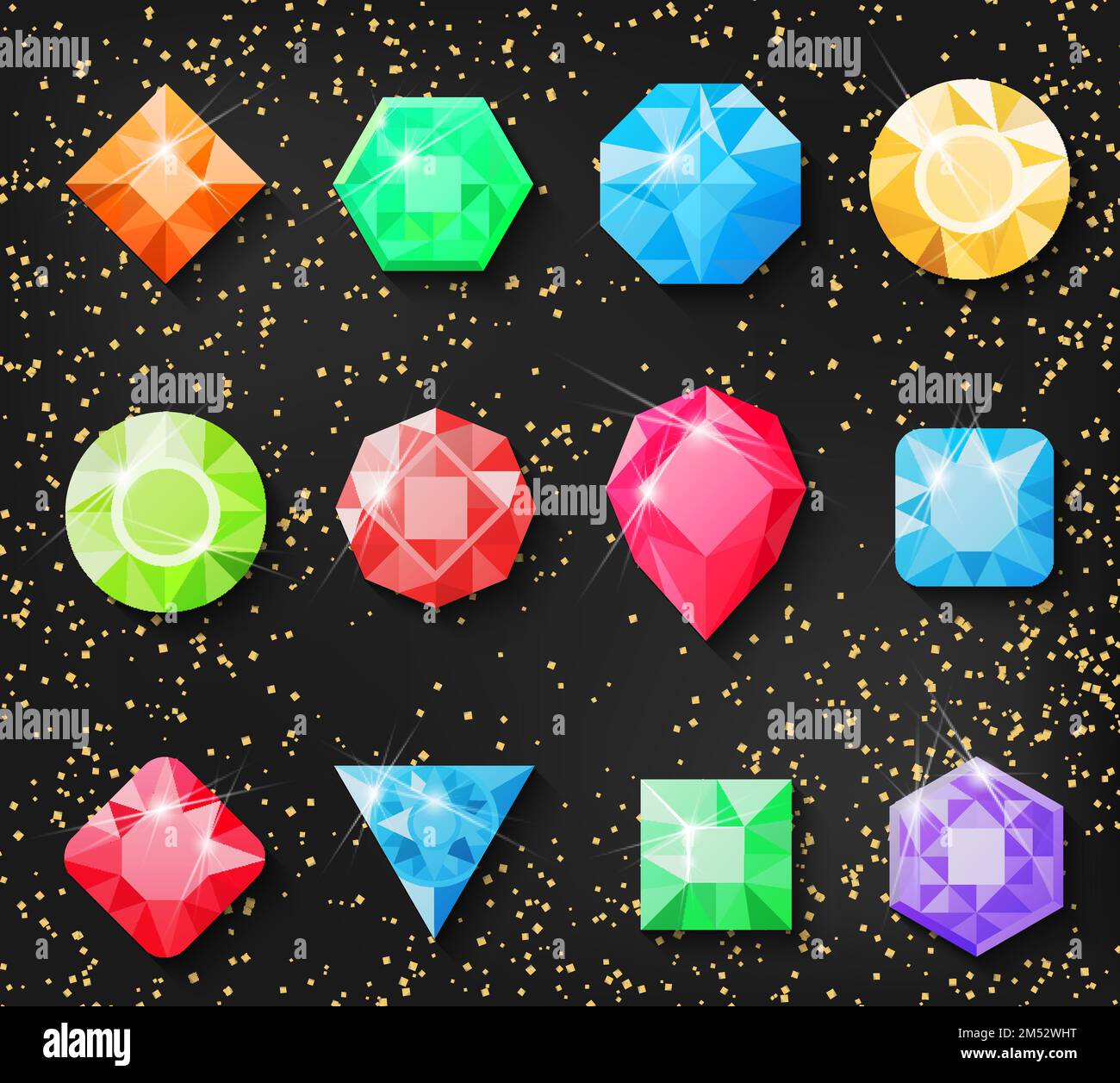 Precious stones, isolated on a gold background. Vector illustration of ...