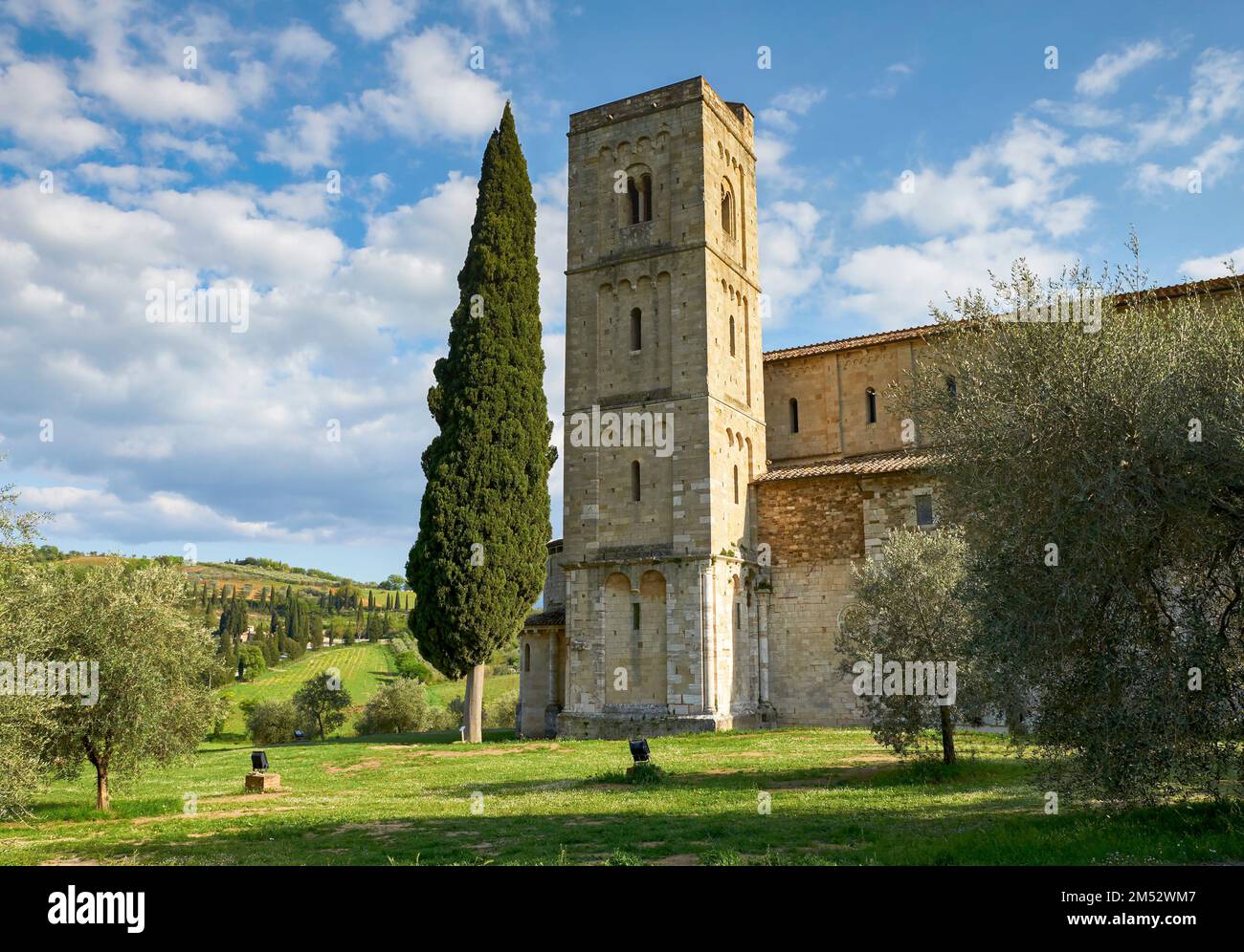 Visiting Abbey of Sant'Antimo. Castelnuovo dell'Abate, Italy Stock ...