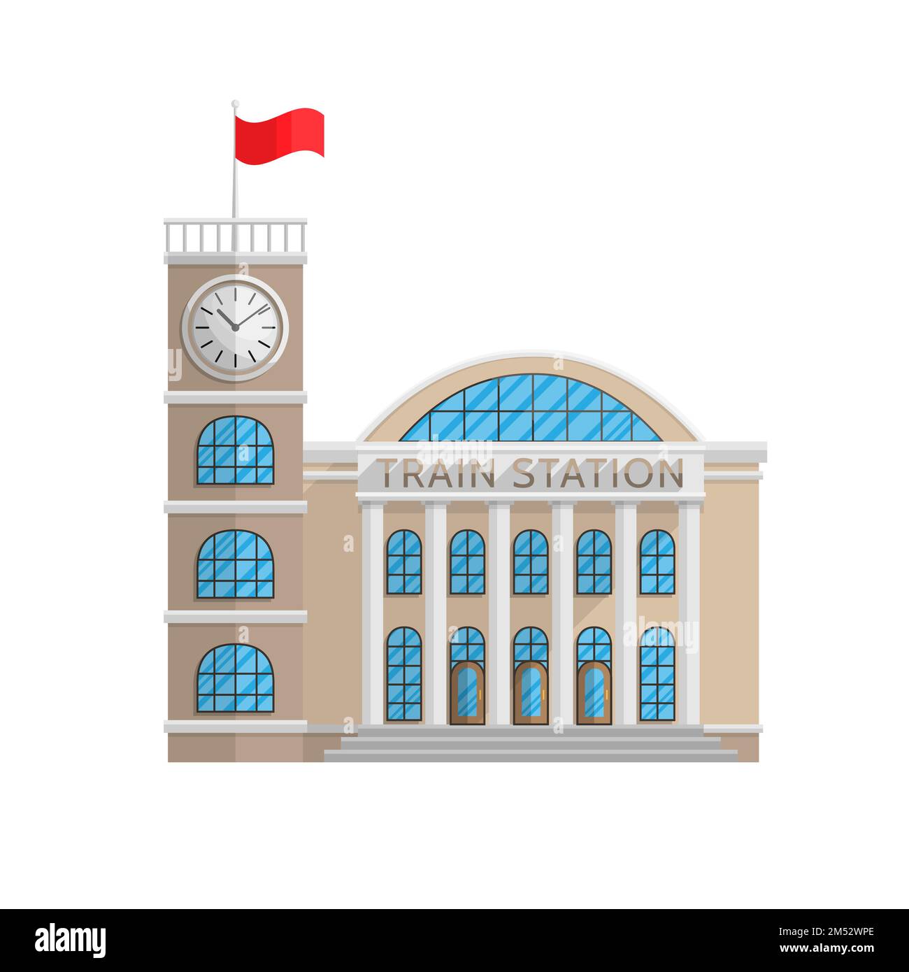 Train station building in Flat style isolated on white background ...