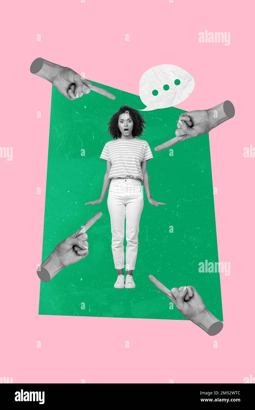 Vertical collage image of black white colors arms point fingers ...