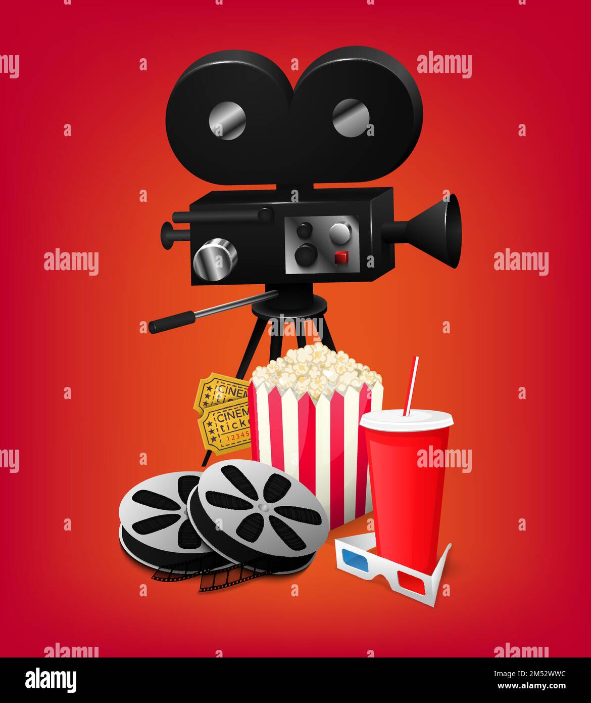 Set cinema elements isolated vector illustration. Composition poster ...