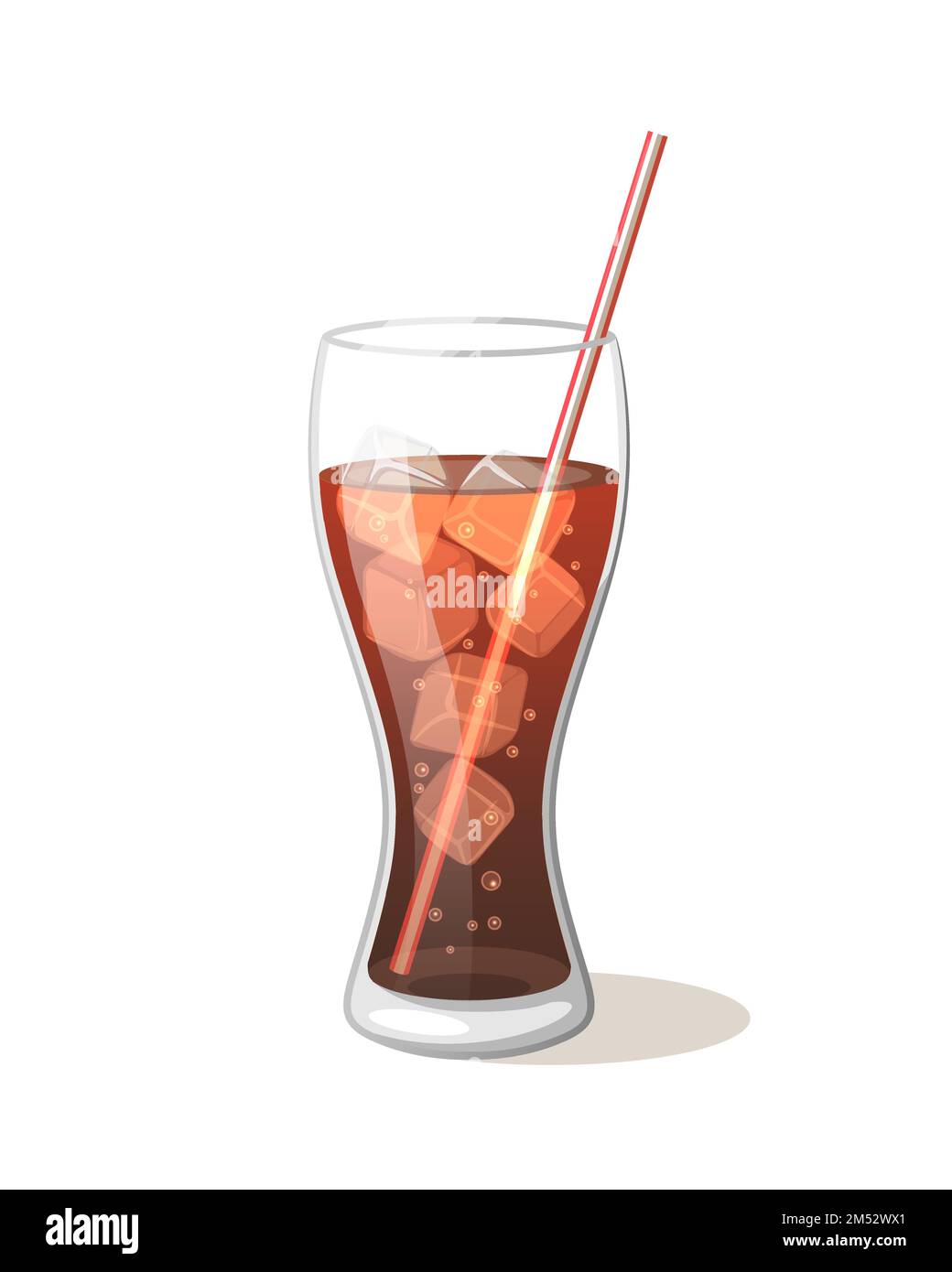Cola drink in a glass cup with ice with sticks Vector Illustration on a ...