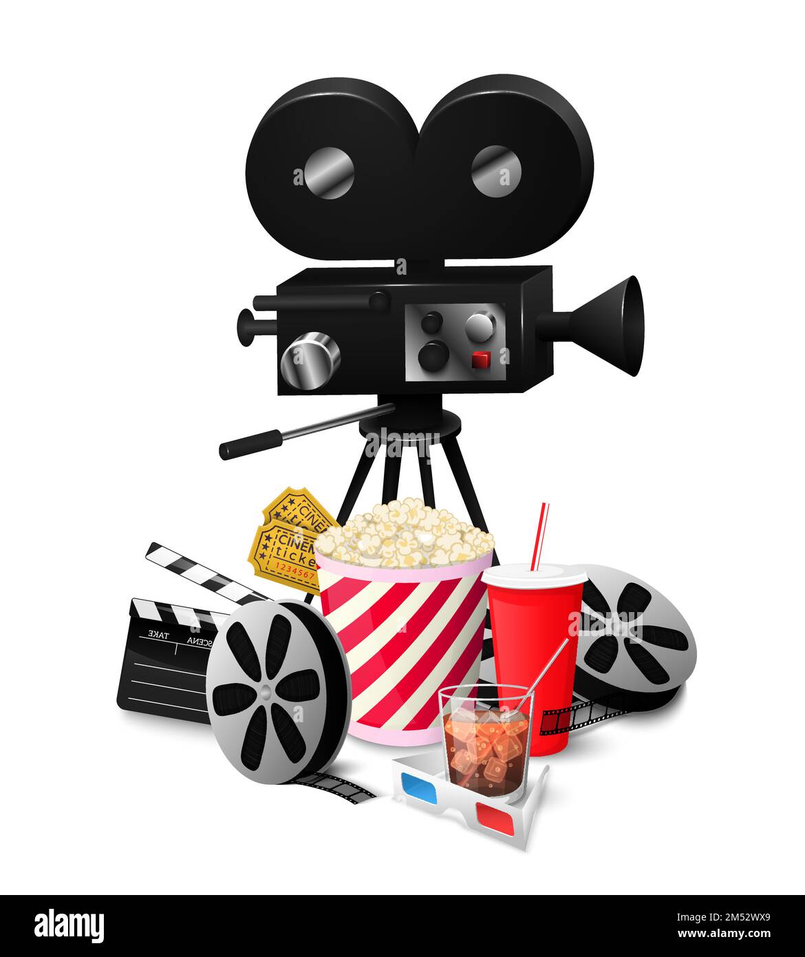 Set cinema elements isolated on white background vector illustration ...