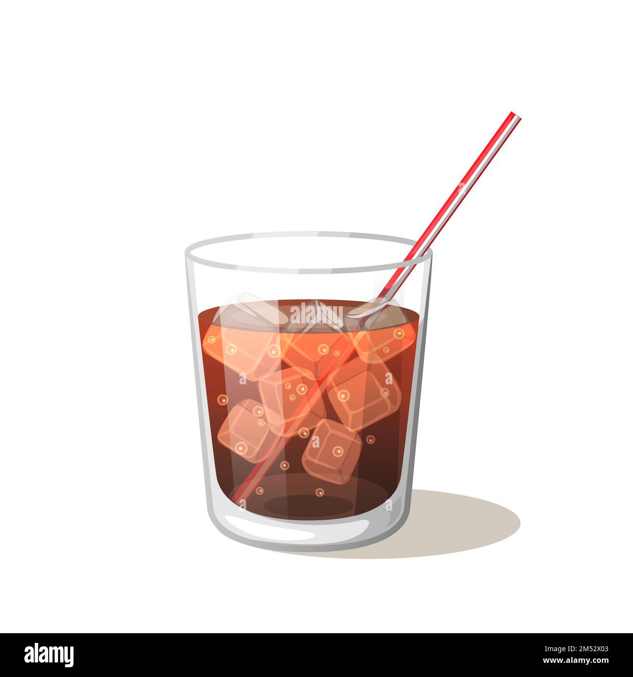 Cola drink in a glass cup with ice with sticks Vector Illustration on a ...