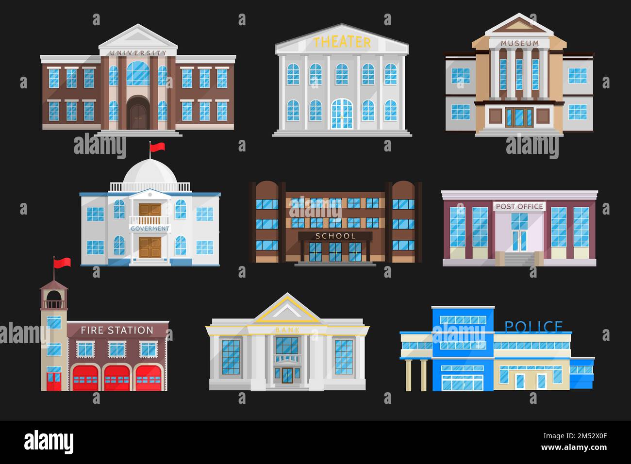 Buildings set isolated in Flat style vector. Municipal, government ...