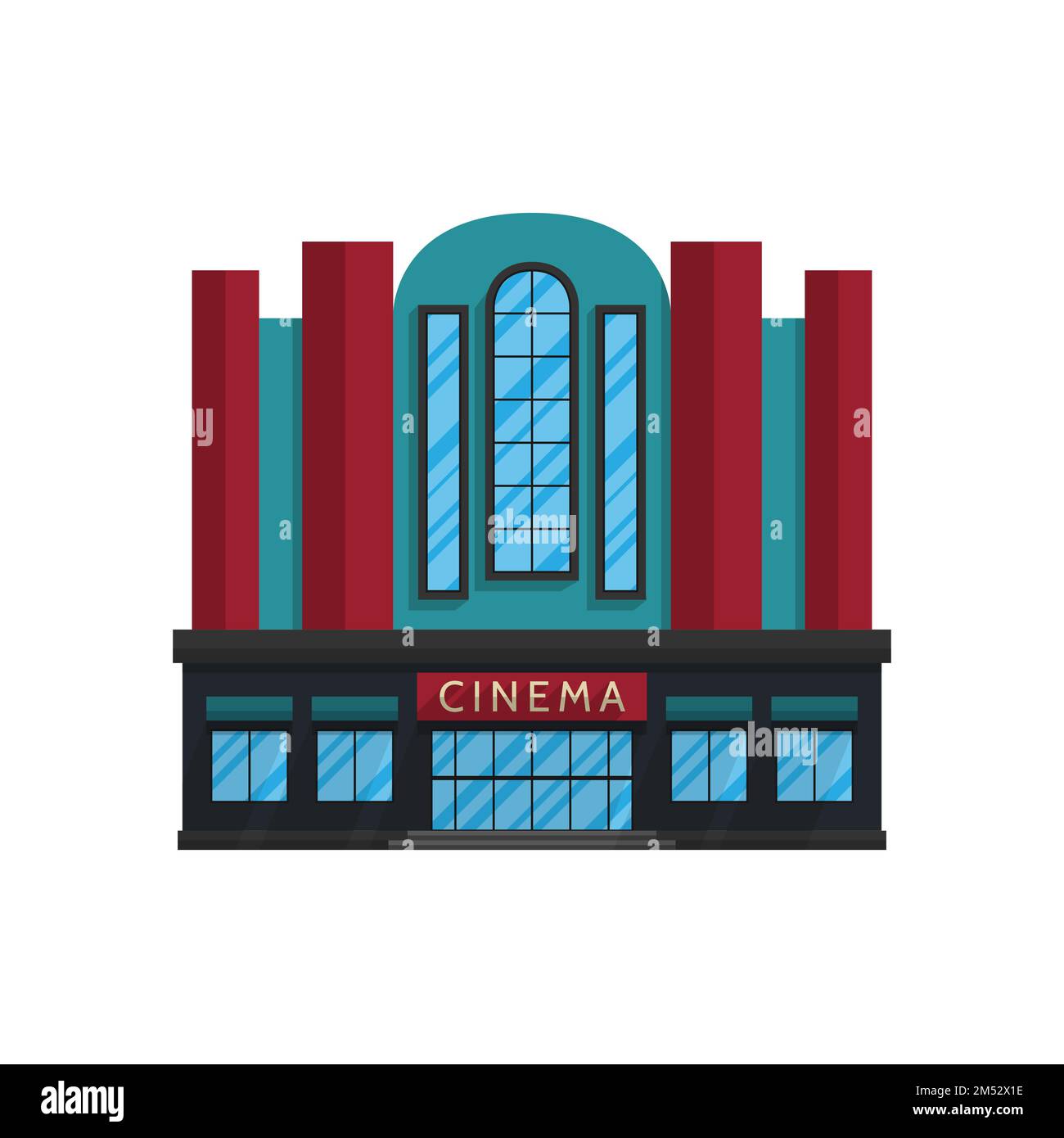 Cinema building in flat style isolated on white background Vector illustration. Place for movies ...