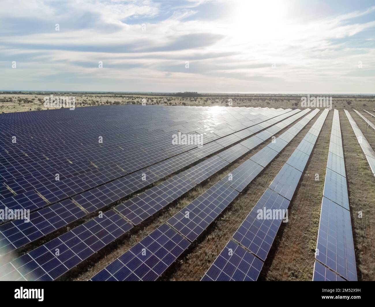 Aerial top view of a solar panels power plant. Photovoltaic solar ...