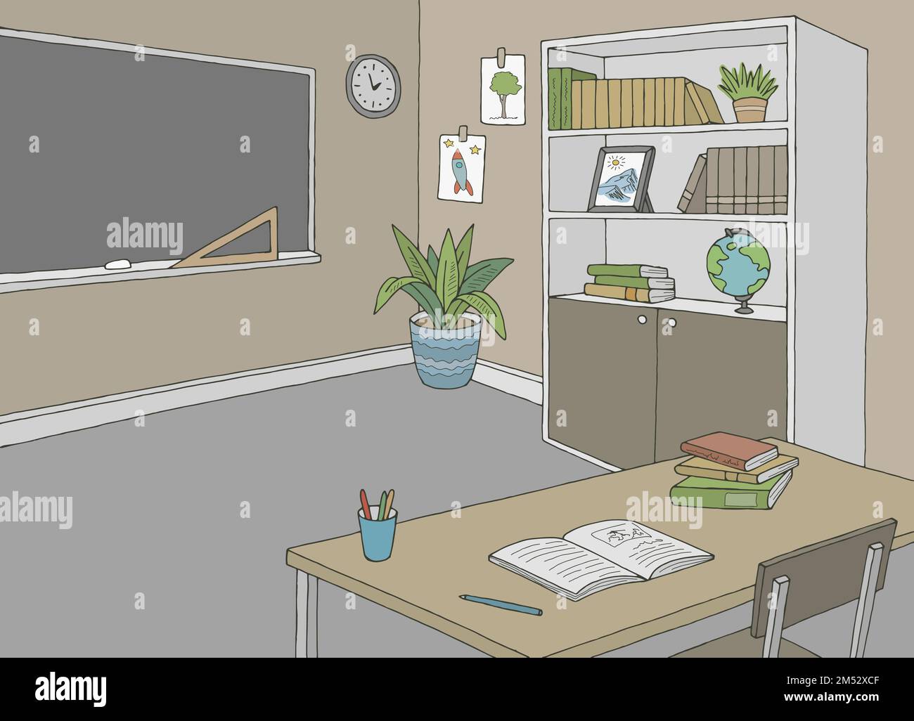 Classroom graphic color interior sketch illustration vector Stock ...