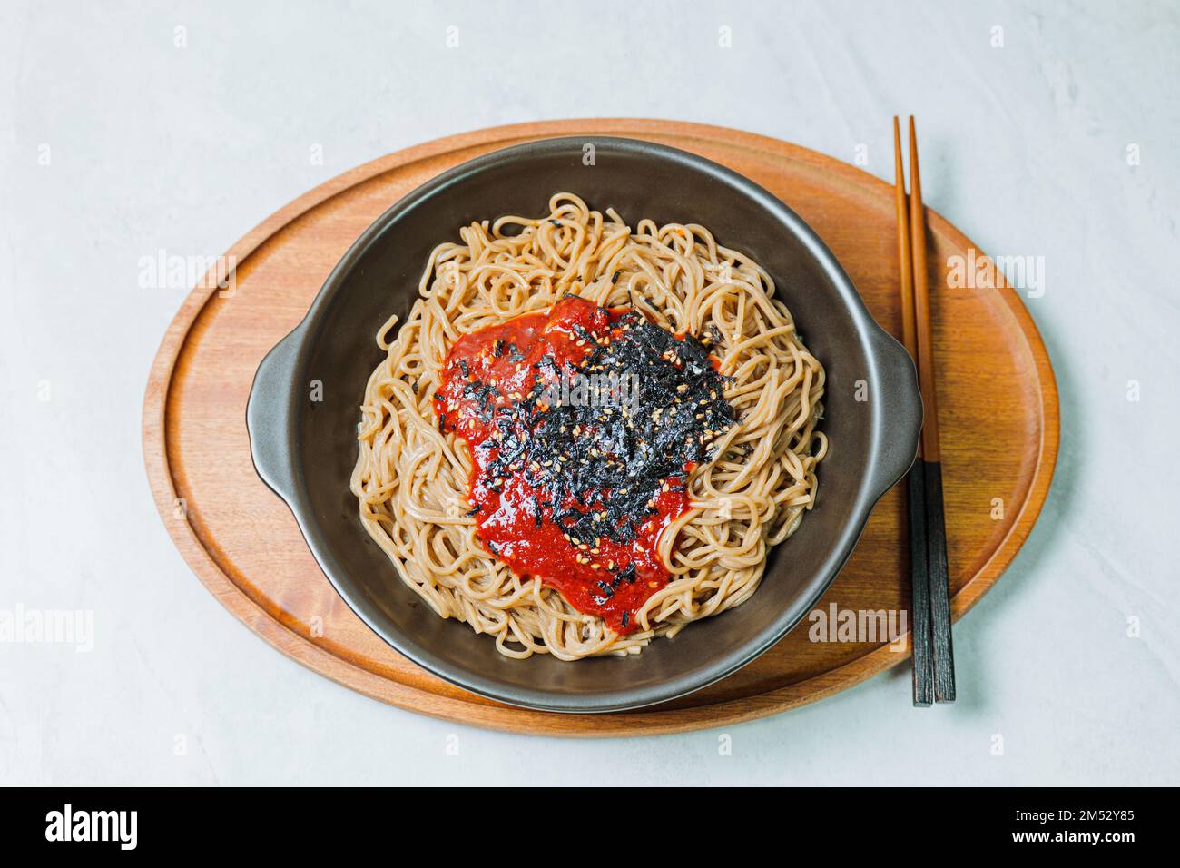 bibim memil makguksu, Korean style spicy buckwheat noodles Stock Photo ...