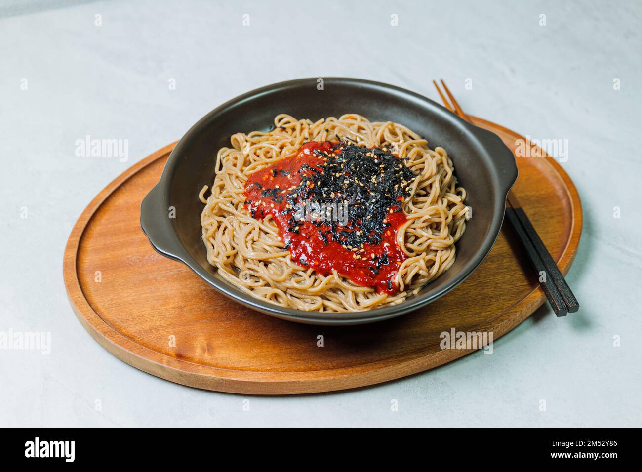 bibim memil makguksu, Korean style spicy buckwheat noodles Stock Photo ...
