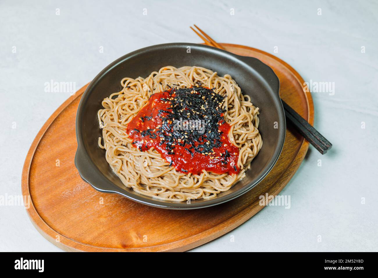 bibim memil makguksu, Korean style spicy buckwheat noodles Stock Photo ...