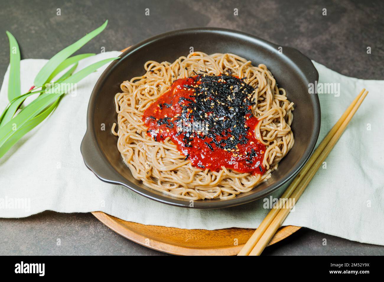 bibim memil makguksu, Korean style spicy buckwheat noodles Stock Photo ...