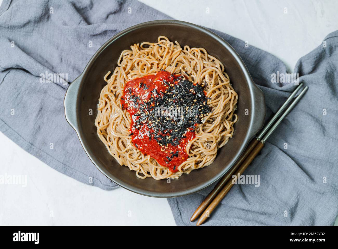 bibim memil makguksu, Korean style spicy buckwheat noodles Stock Photo ...