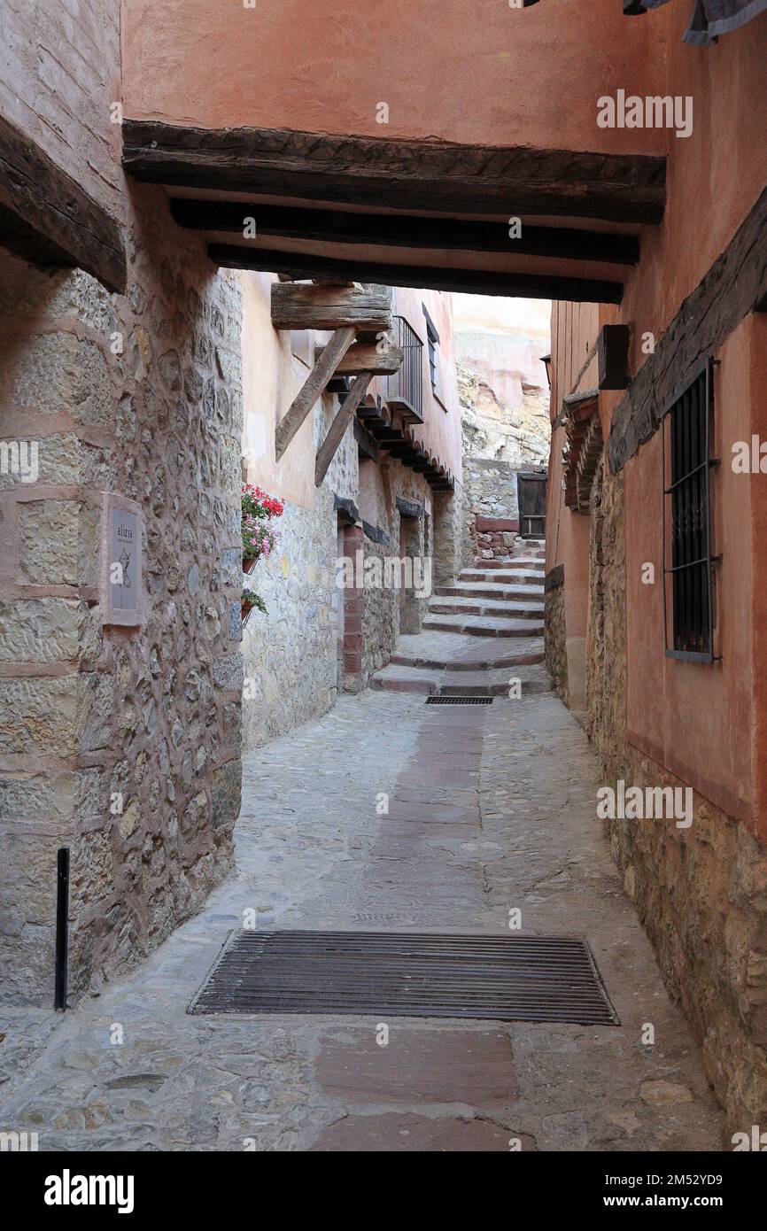 A vertical shot of a narrow alley through historic buildings in ...