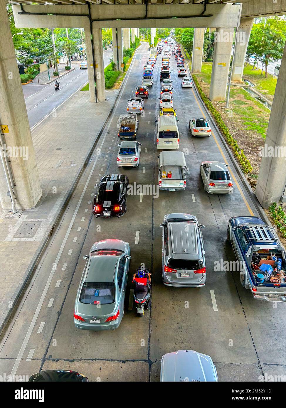 Bangkok, Thailand, Wide Angle View, High Angle, Traffic Jam on Street ...