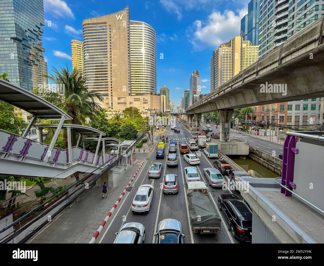 Bangkok, Thailand, Wide Angle View, High Angle, Traffic Jam on Street ...